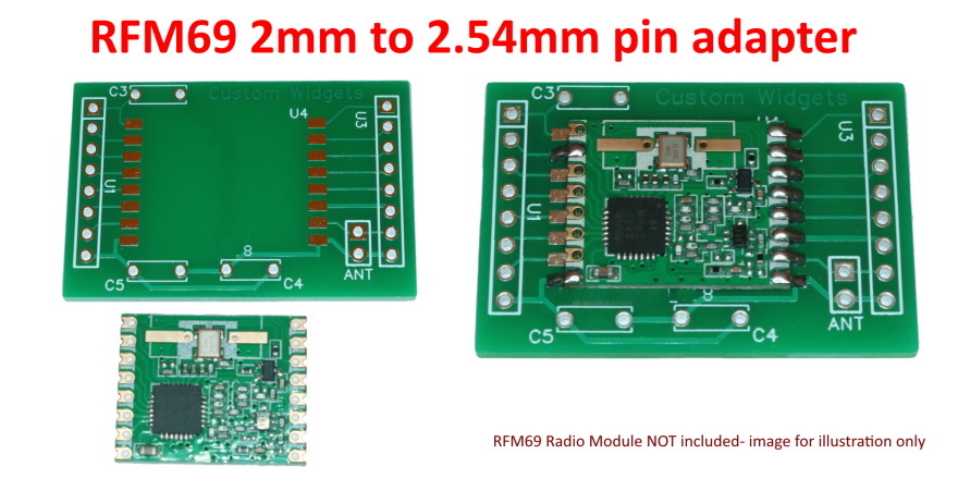 RFM69 Adapter PCB, 2mm to 2.54mm layout converter